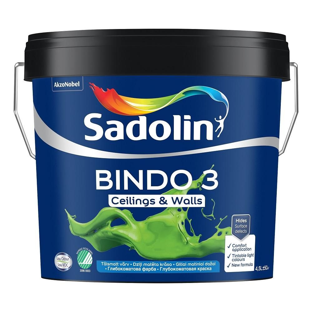 Lae- ja seinavärv Sadolin Bindo 3 BW 4,5L , 4740182478810 | Decora